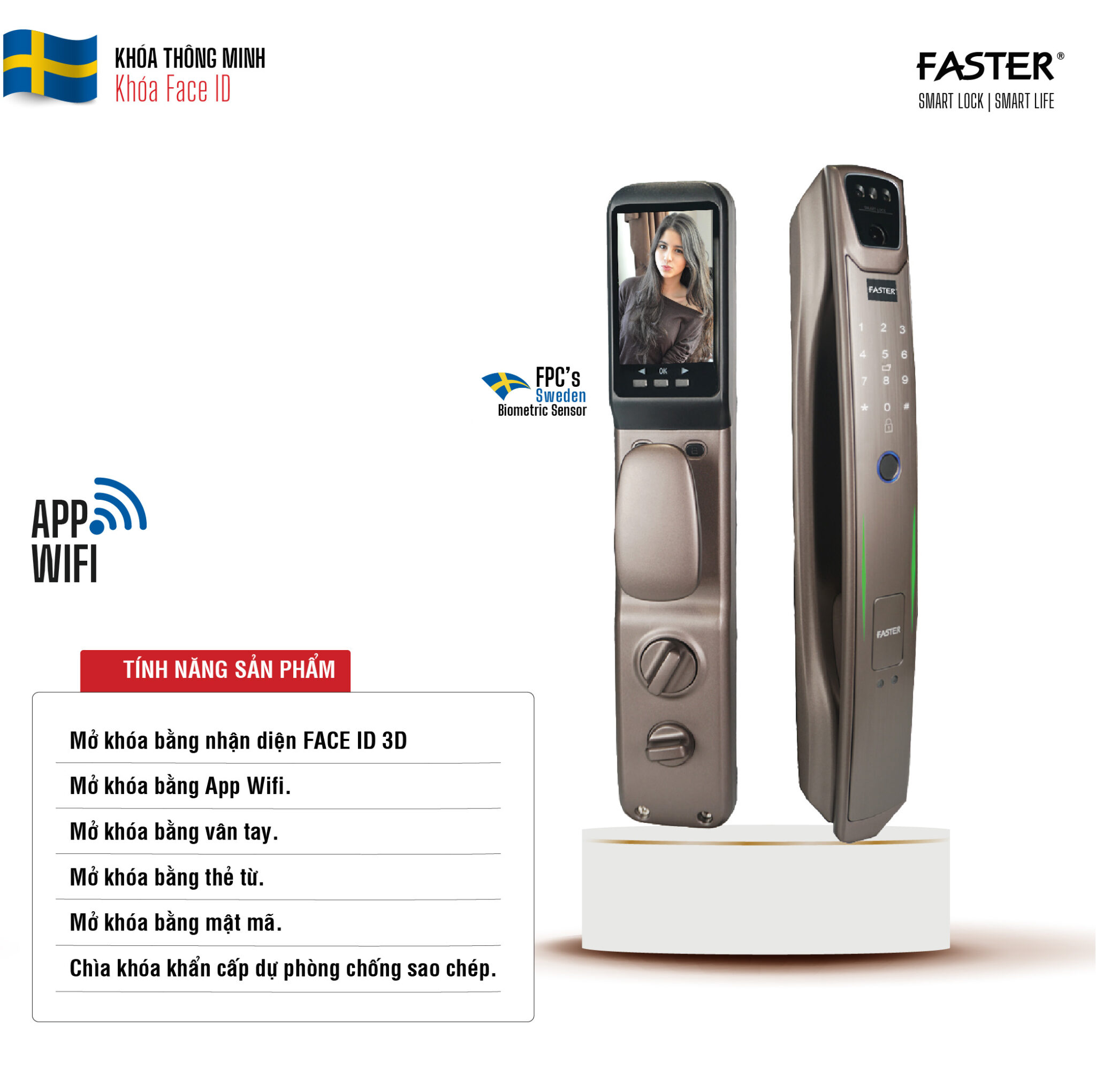 Khóa cửa nhận diện khuôn mặt FS007FD3D-BS Face ID
