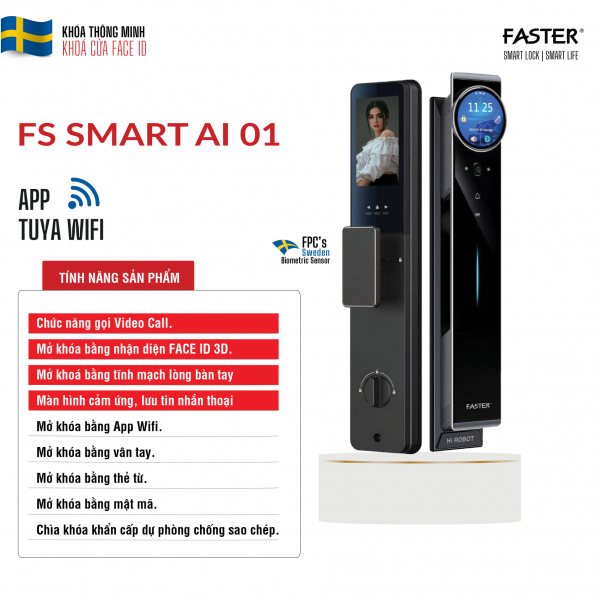 Khoá cửa nhận diện khuôn mặt FS SMART AI 01 - Faster-lock.vn